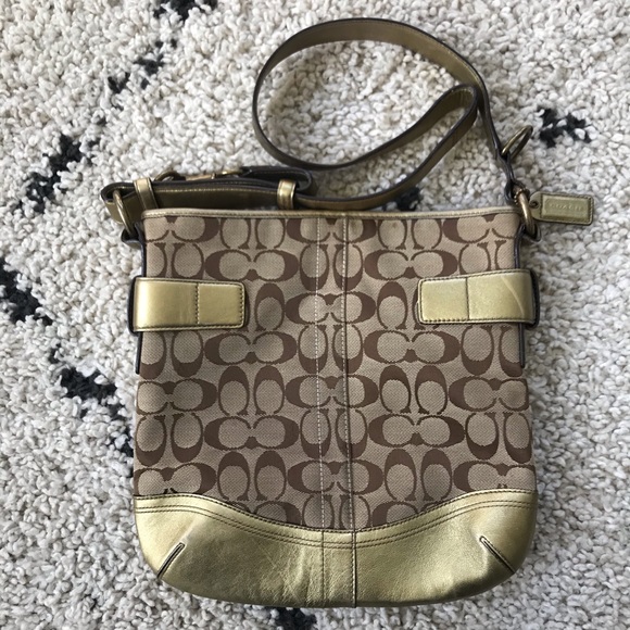 Coach | Bags | Coach Signature Logo Gold Leather Bag | Poshmark